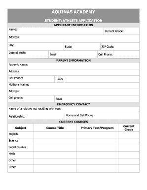 Fillable Online aquinasacademy Membership application form - Aquinas ...