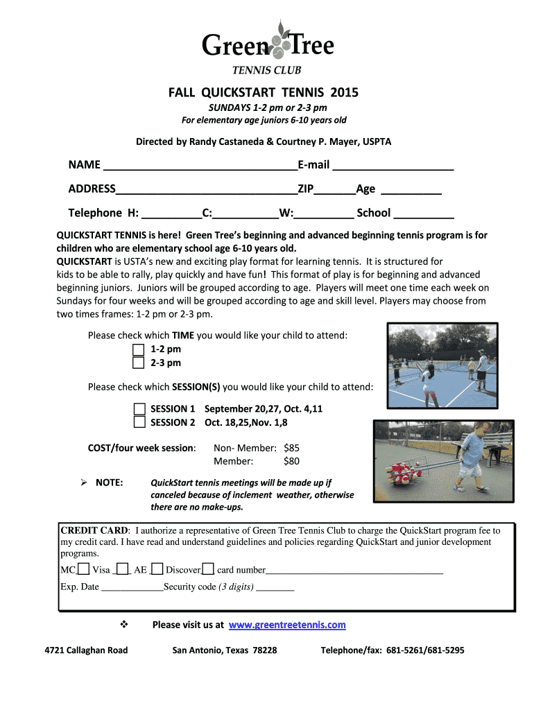 Fillable Online QUICKSTART Tennis Sunday Entry Form (pdf) Fax Email ...