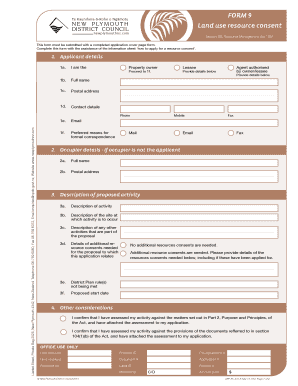 Fillable Online BFORM 9b Land use resource consent - New Plymouth ...