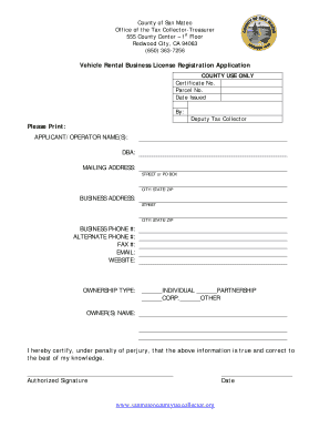 Fillable Online smctweb1 co sanmateo ca Vehicle Rental Business License ...
