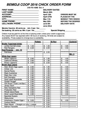Fillable Online Bemidji Coop 2016 Chick Order Form Fax Email Print ...