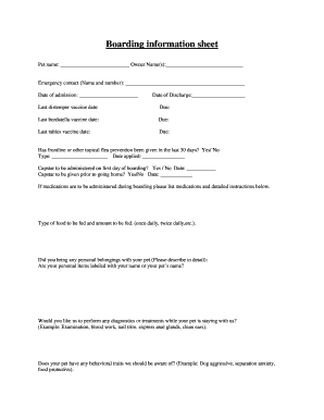 Fillable Online Boarding information sheet - bclearylakevetsbbcomb Fax ...
