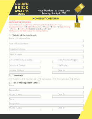 Fillable Online Nominations - Golden Brick Awards Fax Email Print - pdfFiller