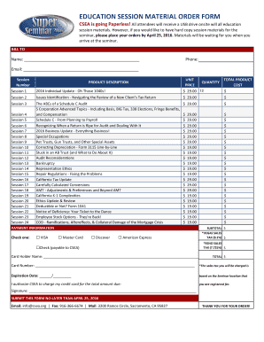 Fillable Online csea Education session material order bformb - CSEA Fax ...