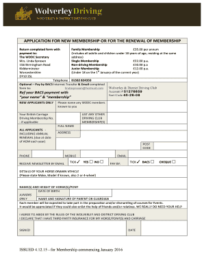 Fillable Online worcestershirecarriagedriving co APPLICATION FOR NEW ...