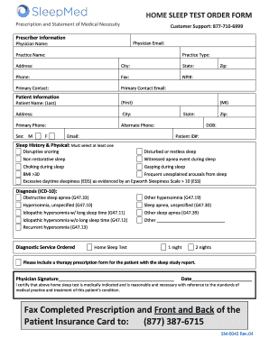 Fillable Online Home Sleep Study Order Form - SleepMed Fax Email Print ...