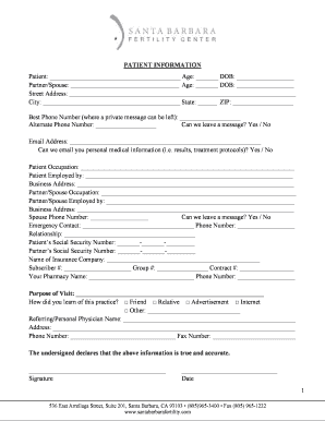 Fillable Online 1 PATIENT INFORMATION Patient - Santa Barbara Fertility ...
