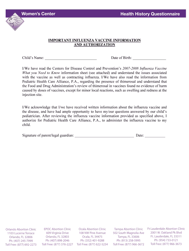 Fillable Online Influenza Vaccine Information Fax Email Print - pdfFiller