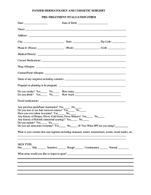 Fillable Online Pre-Treatment Evaluation Form - Kerri - Premier ...