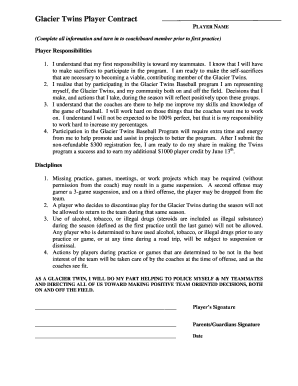 Fillable Online glaciertwinsbaseball Glacier Twins Player Contract ...