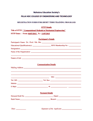 Fillable Online phcet ac STTP Brochure - Pillai HOC College of ...