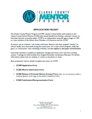 Fillable Online clarkecountymentorprogram CCMP Mentor Application ...