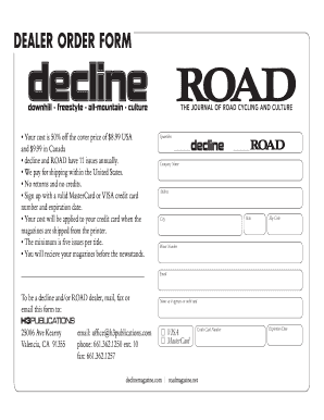 Fillable Online roadmagazine DEALER ORDER FORM - ROAD Magazine ...