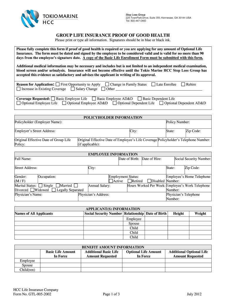 Fillable Online Proof of Good Health - Hcc Fax Email Print - pdfFiller