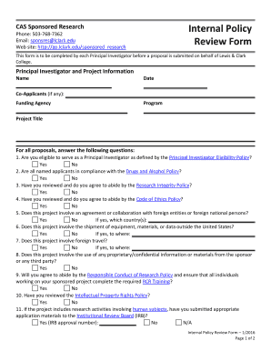Fillable Online college lclark Internal Policy Review Form - Lewis amp ...