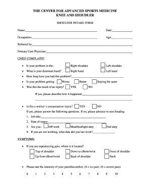 Fillable Online Shoulder questionnaire - Center for Advanced Sports ...