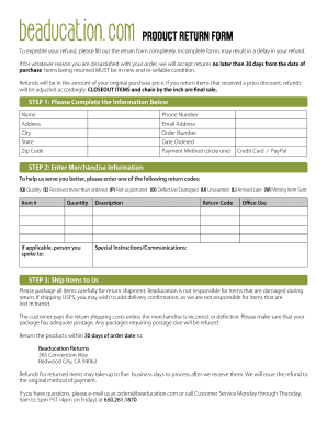Fillable Online Bbeaducationbbcomb PRODUCT RETURN FORM Fax Email Print ...