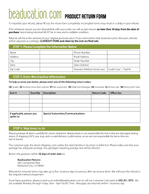 Fillable Online com PRODUCT RETURN FORM To expedite your refund, please ...