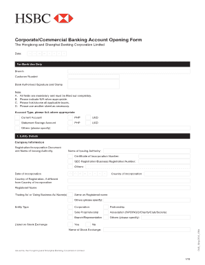 Fillable Online CorporateCommercial Banking Account Opening Form Fax ...