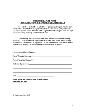 Fillable Online stjsch PARENT SIGNATURE FORM INDICATING THAT THE ...