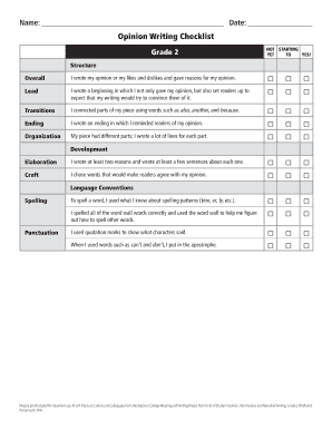 Fillable Online Opinion Writing Checklist ...