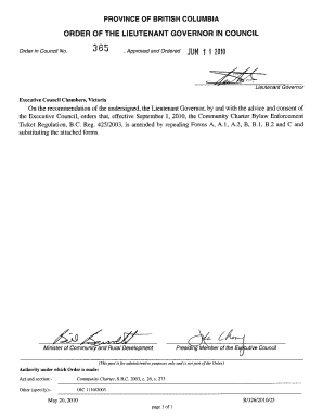 Fillable Online PROVINCE OF BRITISH COLUMBIA ORDER OF THE ... - BC Laws ...
