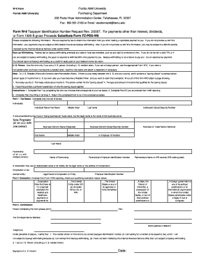 Fillable Online advancement famu BForm Wb-b9b Taxpayer Identification ...