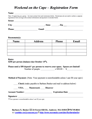 Fillable Online himweb Weekend on the Cape Registration Form - himweb ...