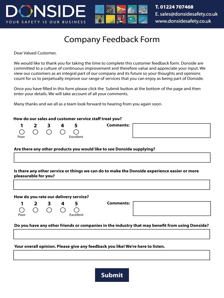 Fillable Online donsidesafety co Company Feedback Form - Donside Safety ...