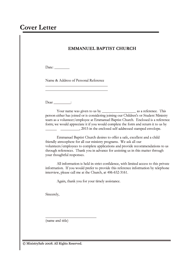 Fillable Online myemmanuel Sample Cover Letter for Reference Form ...