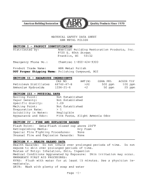 Fillable Online MATERIAL SAFETY DATA SHEET ABR METAL POLISH Page -1 ...
