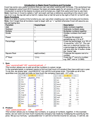 Fillable Online Introduction to Basic Excel Functions and Formulae Fax ...
