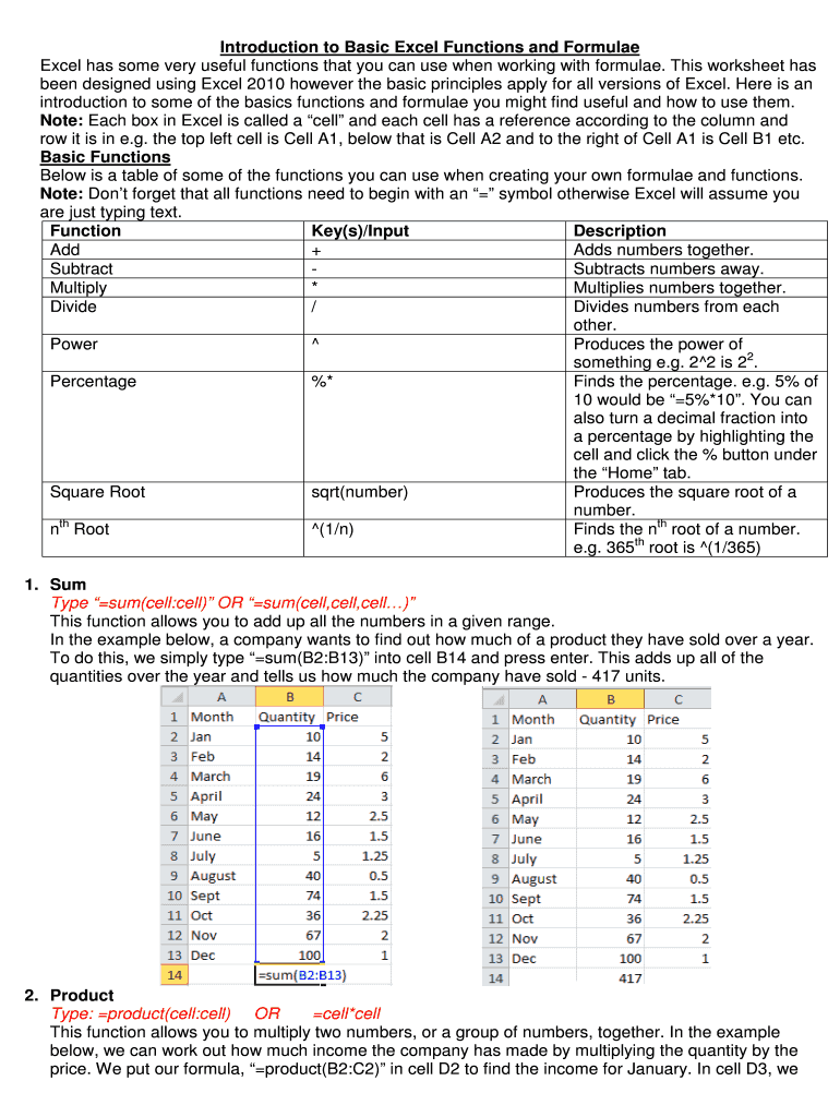 Fillable Online Introduction To Basic Excel Functions And Formulae Fax Email Print Pdffiller