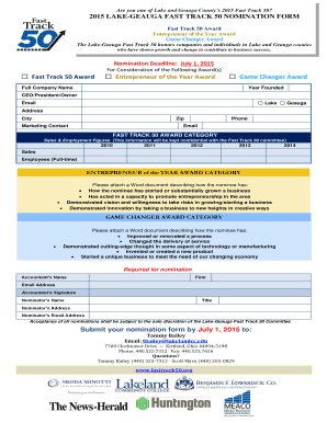 Fillable Online fasttrack50 2015 LAKE-GEAUGA FAST TRACK 50 NOMINATION ...