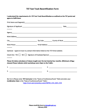 Fillable Online TST Fast Track Recertification Form Fax Email Print ...