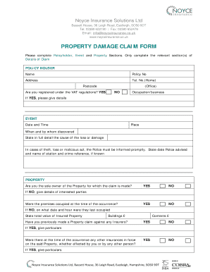 Fillable Online noyceinsurance co PROPERTY DAMAGE CLAIM FORM - Noyce ...