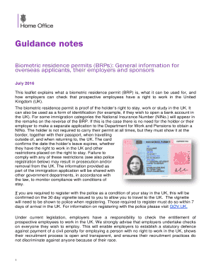 Fillable Online Biometric residence permits (BRPs): General information ...