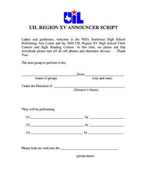 Uil Announcer Script - Fill Online, Printable, Fillable, Blank | pdfFiller