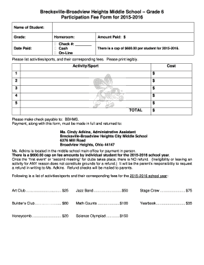 Fillable Online bbhcsd BBHHS PARTICIPATION FEE FORM, 2004-2005 - bbhcsd ...