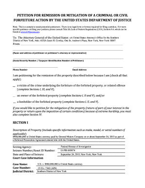 Fillable Online PETITION FOR REMISSION OR MITIGATION OF A CRIMINAL OR ...
