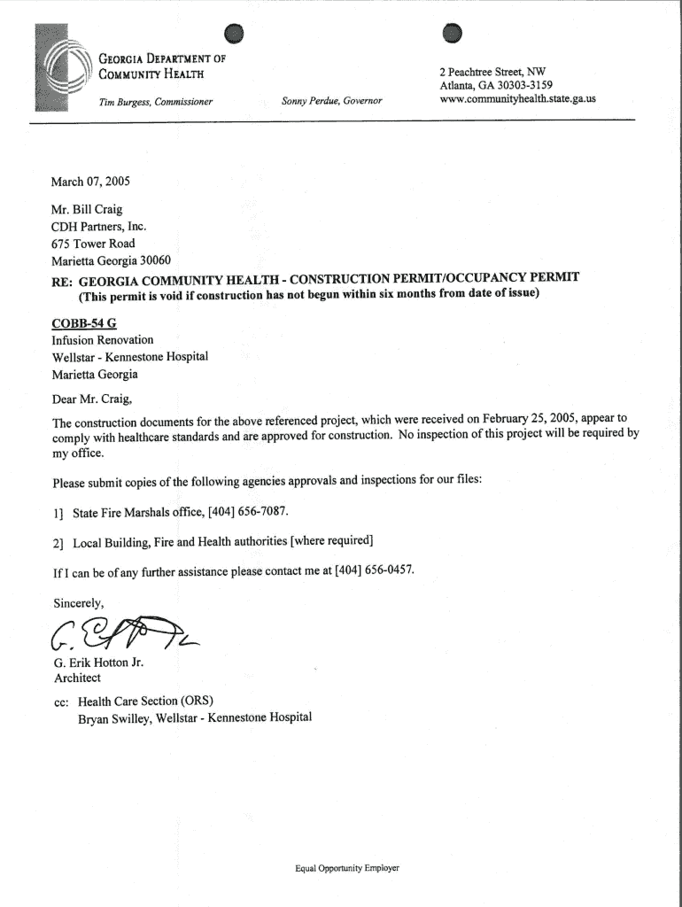 Fillable Online weblink dch georgia RE: GEORGIA COMMUNITY HEALTH - CONSTRUCTION PERMIT ... Fax ...