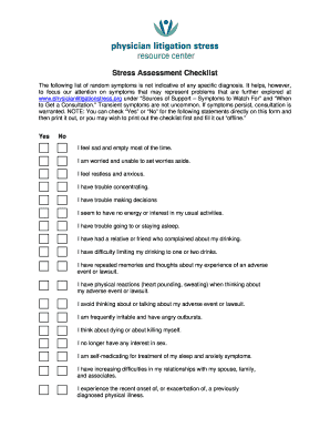 Fillable Online physicianlitigationstress Stress Assessment Checklist ...