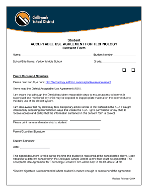 Fillable Online vms sd33 bc Student ACCEPTABLE USE AGREEMENT FOR ...