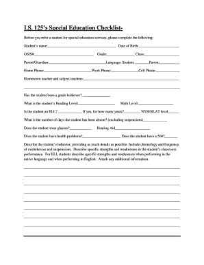 Fillable Online Special Education Checklist Fax Email Print - pdfFiller