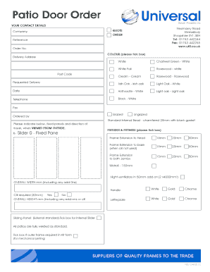 Fillable Online utfl co Patio Door Order YOUR CONTACT DETAILS Yeomanry Road Shrewsbury ...