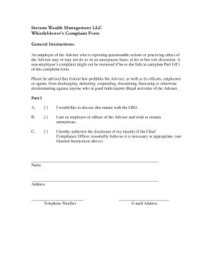 Fillable Online Whistleblower Policy Reporting Form - Stevens Wealth ...