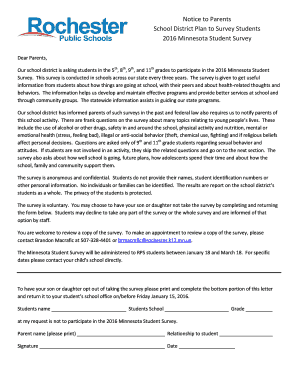 Fillable Online Notice to Parents School District Plan to Survey ...