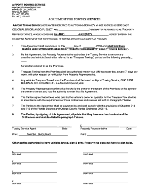 Fillable Online AGREEMENT FOR TOWING SERVICES Fax Email Print - pdfFiller