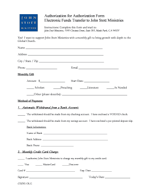 Fillable Online johnstottmemorial Authorization for Authorization Form ...