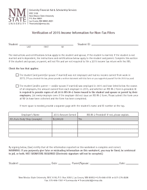 Fillable Online fa nmsu Verification of b2015b Income Information for ...